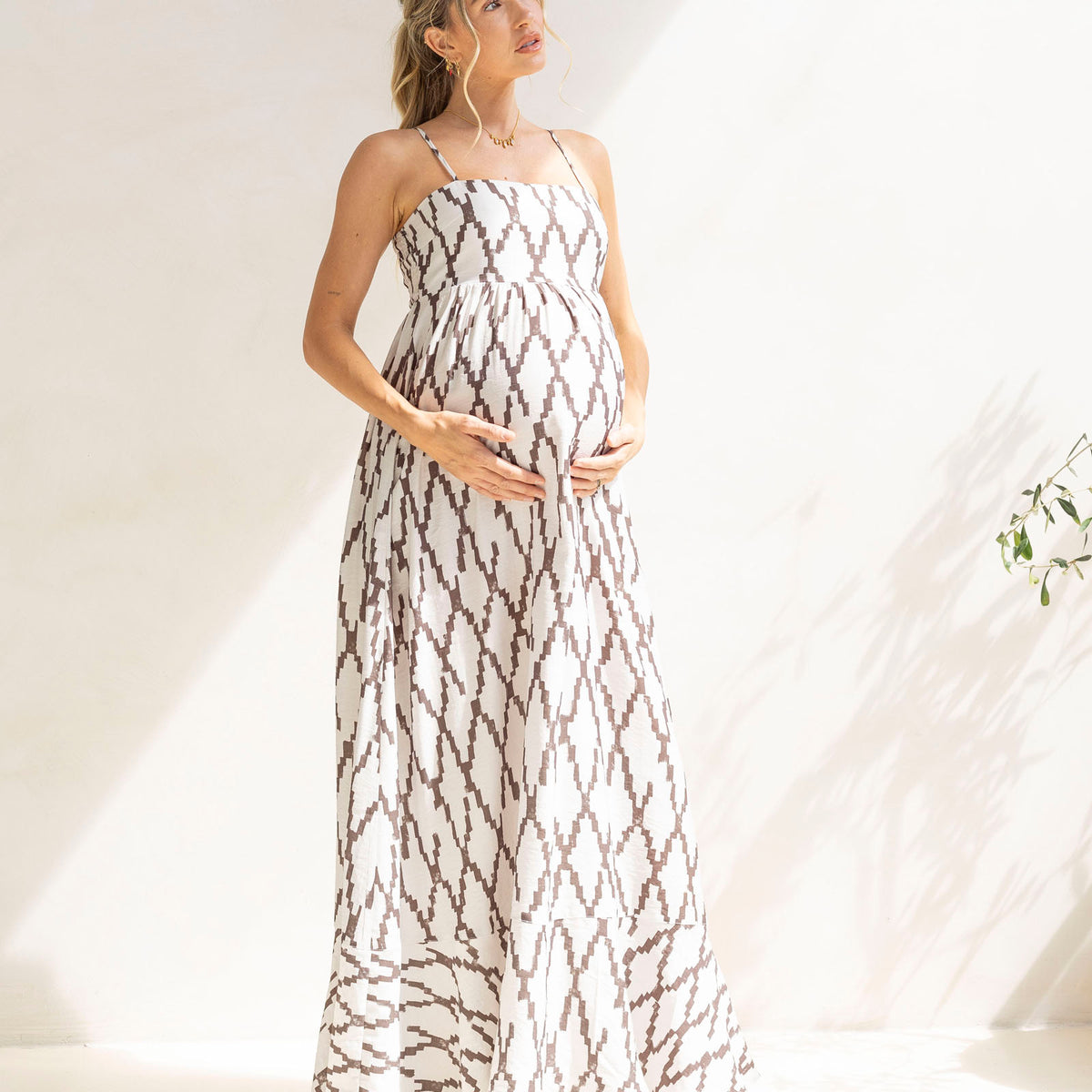 Clemence Maternity Summer Maxi Dress in Cross Print – Angel Maternity ...
