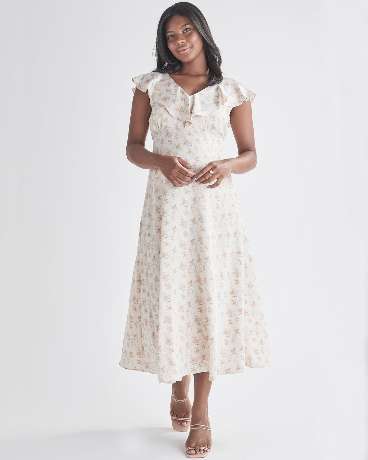 Mika Maternity Ruffle Dress in Cream Floral Silky – Angel Maternity ...