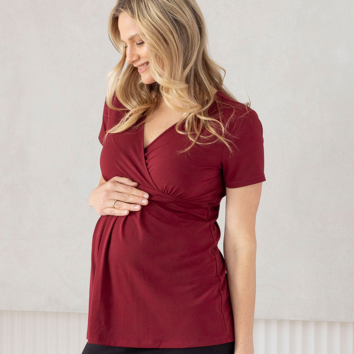 Bree Maternity Crossover Burgundy Work Top - Nursing Friendly – Angel ...